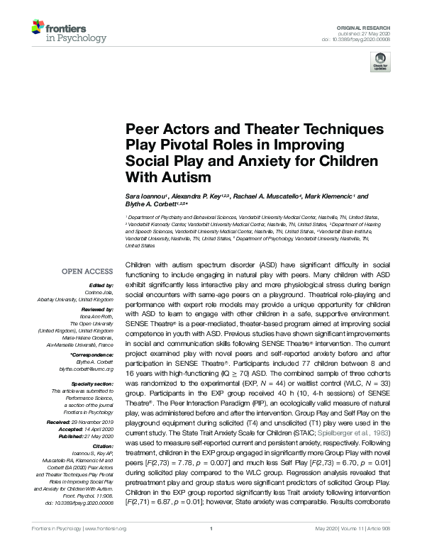 (PDF) Peer Actors and Theater Techniques Play Pivotal Roles in ...