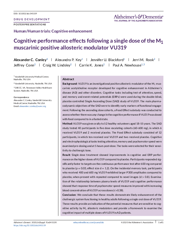 (PDF) Cognitive performance effects following a single dose of the M 1 ...