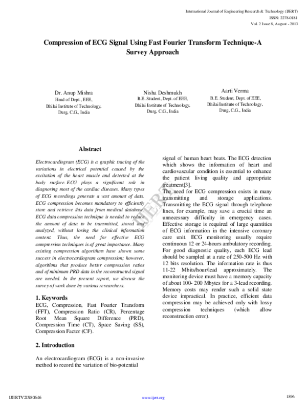 Pdf Compression Of Ecg Signal Using Fast Fourier Transform Technique