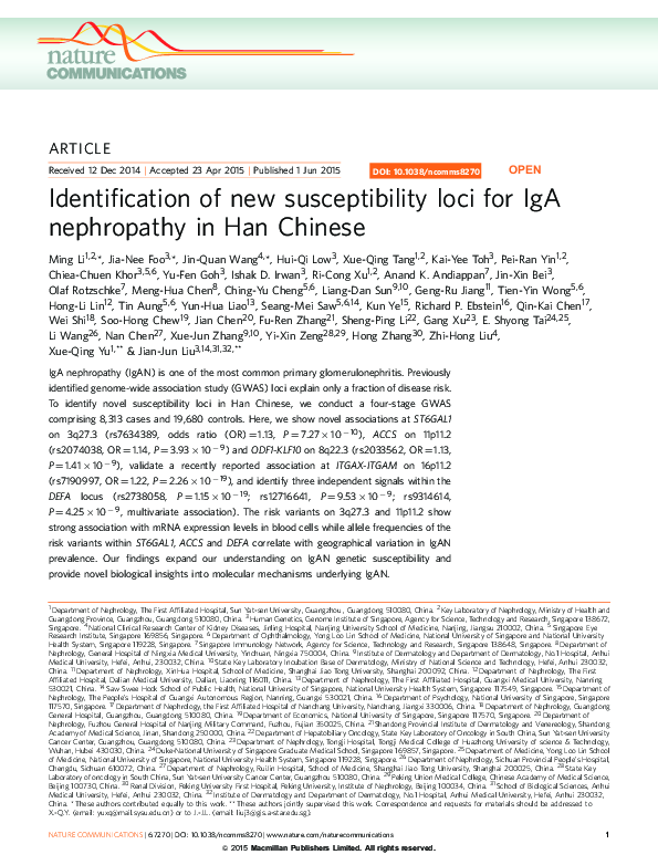 (PDF) Identification of new susceptibility loci for IgA nephropathy in Han Chinese