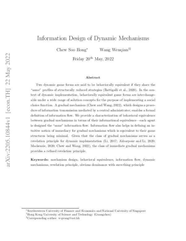 (PDF) Information Design of Dynamic Mechanisms