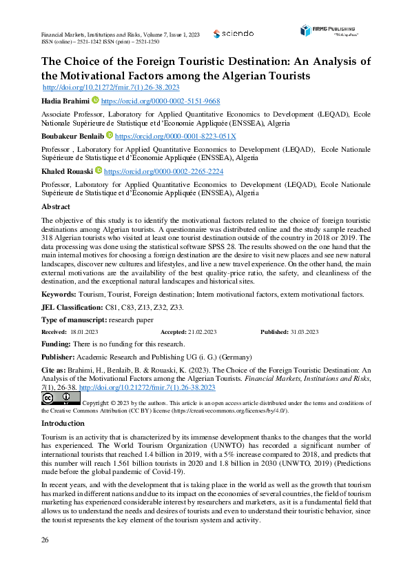 (PDF) The Choice of the Foreign Touristic Destination: An Analysis of ...