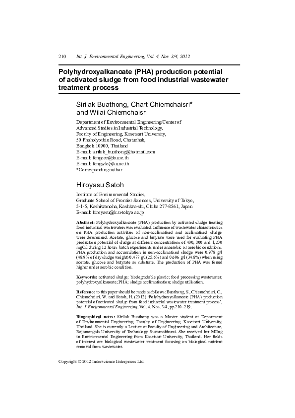 (PDF) Polyhydroxyalkanoate (PHA) production potential of activated sludge from food industrial ...