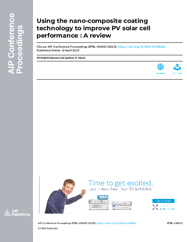 (PDF) Using the nano-composite coating technology to improve PV solar cell performance : A review