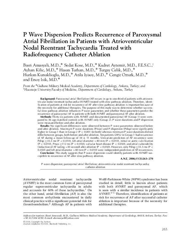 (PDF) P Wave Dispersion Predicts Recurrence of Paroxysmal Atrial ...