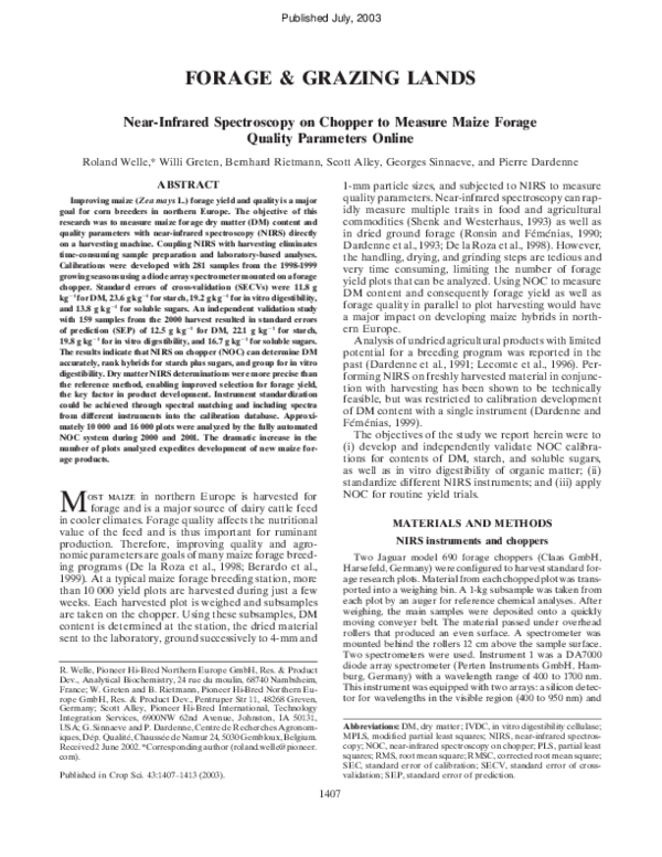 (PDF) Near‐Infrared Spectroscopy on Chopper to Measure Maize Forage Quality Parameters Online