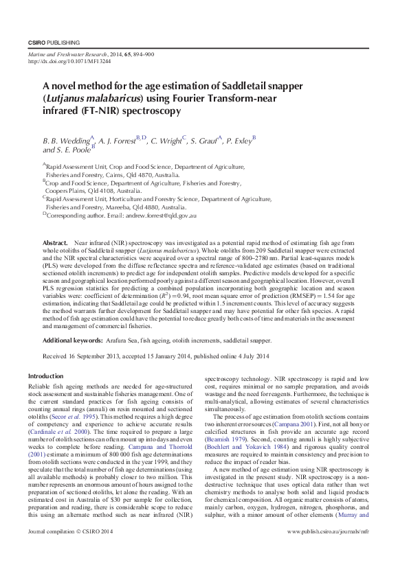 (PDF) A novel method for the age estimation of Saddletail snapper ...