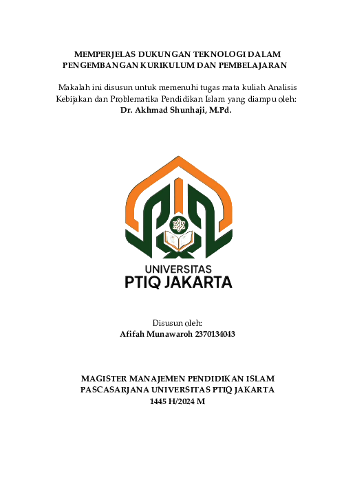 (PDF) AFIFAH MUNAWAROH TEKNOLOGI DALAM PENGEMBANGAN KURIKULUM DAN PEMBELAJARAN