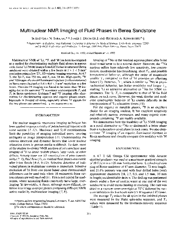 (PDF) Multinuclear NMR Imaging of Fluid Phases in Berea Sandstone