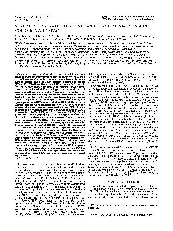(PDF) Sexually transmitted agents and cervical neoplasia in colombia ...