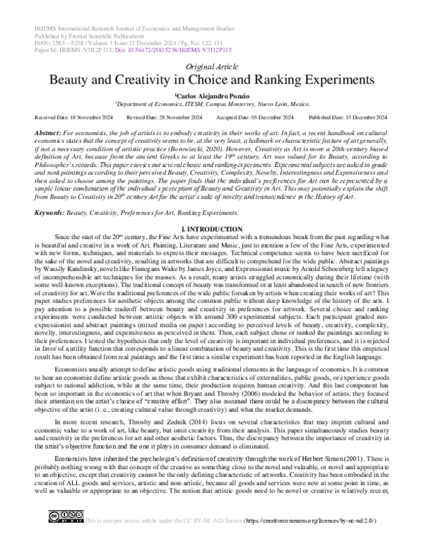(PDF) Beauty and Creativity in Choice and Ranking Experiments