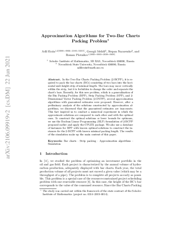 (PDF) Approximation Algorithms for Two-Bar Charts Packing Problem