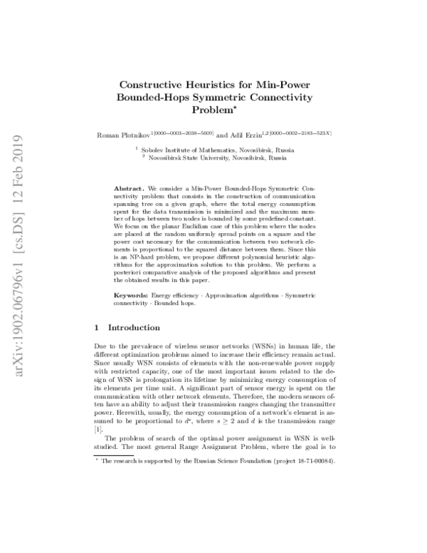 (PDF) Constructive Heuristics for Min-Power Bounded-Hops Symmetric Connectivity Problem