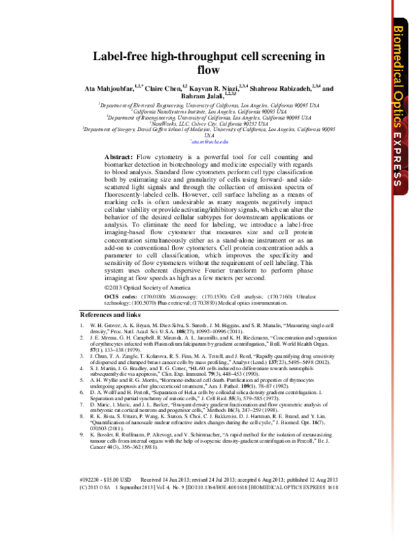 (PDF) Label-free high-throughput cell screening in flow
