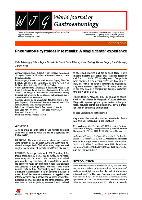 (PDF) Pneumatosis cystoides intestinalis: A single center experience