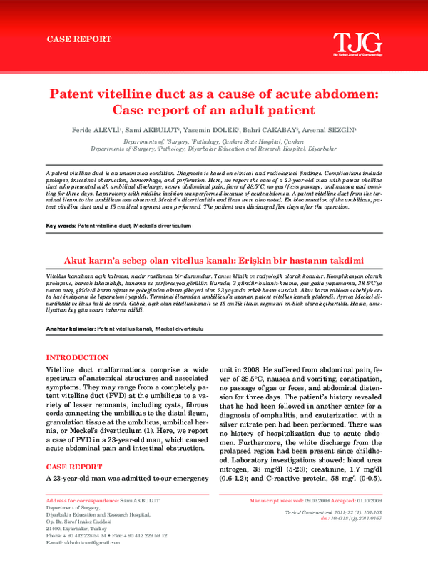 (PDF) Patent vitelline duct as a cause of acute abdomen: Case report of ...