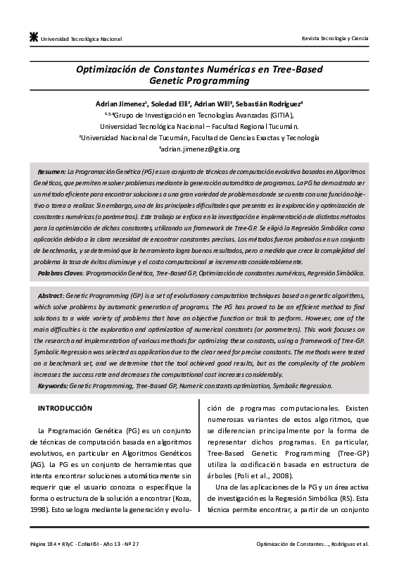(PDF) Optimización de Constantes Numéricas en Tree-Based Genetic ...