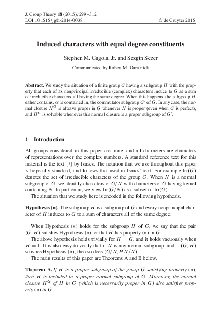 (PDF) Induced characters with equal degree constituents
