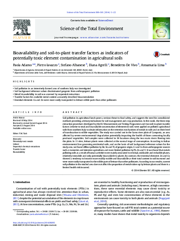 (PDF) Bioavailability and soil-to-plant transfer factors as indicators of potentially toxic ...