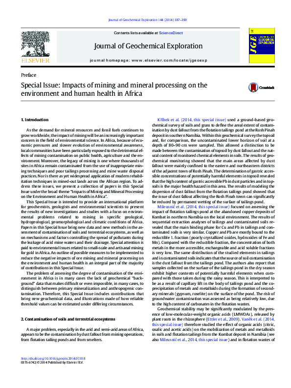 (PDF) Special Issue: Impacts of mining and mineral processing on the ...