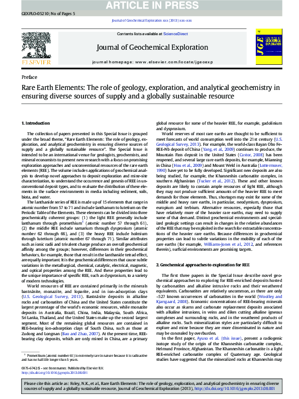 (PDF) Rare Earth Elements: The role of geology, exploration, and ...