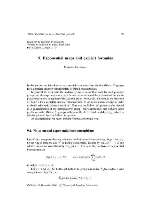 (PDF) Invitation to higher local fields, Part I, section 9: Exponential ...