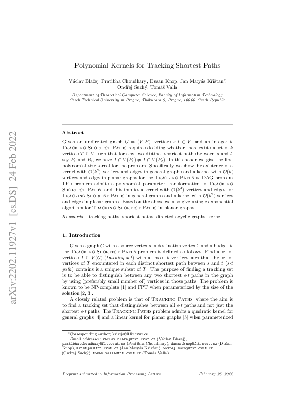 (PDF) Polynomial kernels for tracking shortest paths