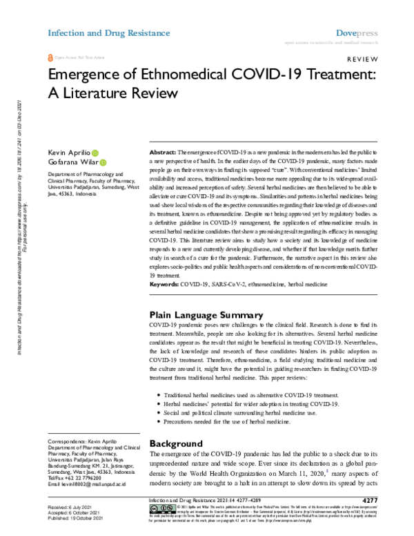 (PDF) Emergence of Ethnomedical COVID-19 Treatment: A Literature Review