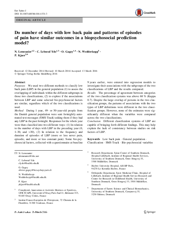 (PDF) Do number of days with low back pain and patterns of episodes of ...