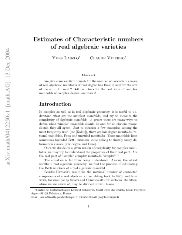 (PDF) Estimates of characteristic numbers of real algebraic varieties