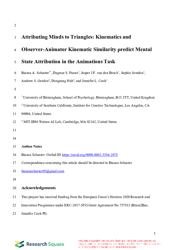 (PDF) Attributing Minds to Triangles: Kinematics and Observer-Animator Kinematic Similarity ...
