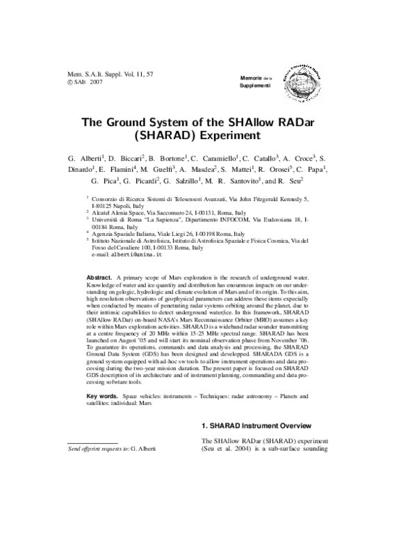 (PDF) The Ground System of the SHAllow RADar (SHARAD) Experiment