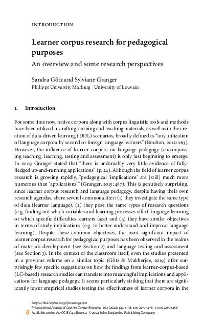 (PDF) Learner corpus research for pedagogical purposes