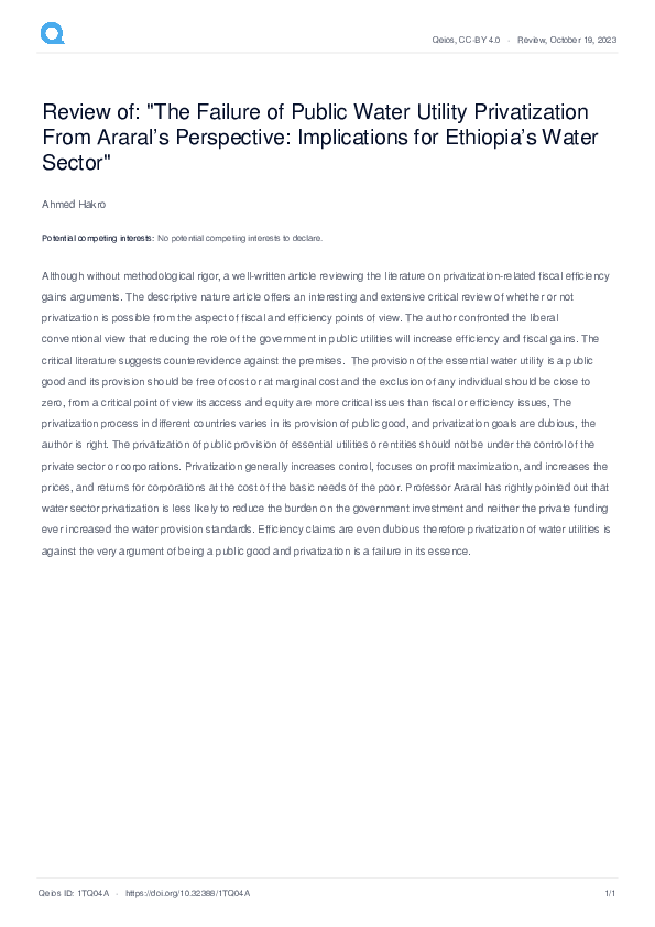 (PDF) Review of: "The Failure of Public Water Utility Privatization ...