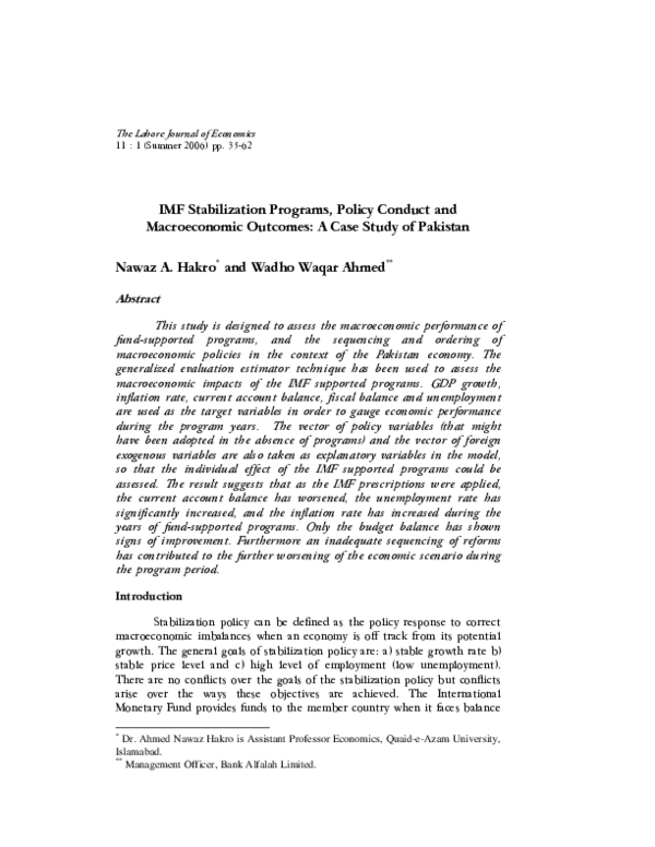 (PDF) IMF Stabilization Programs, Policy Conduct and Macroeconomic ...