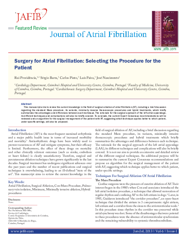 (PDF) Surgery for Atrial Fibrillation: Selecting the Procedure for the ...