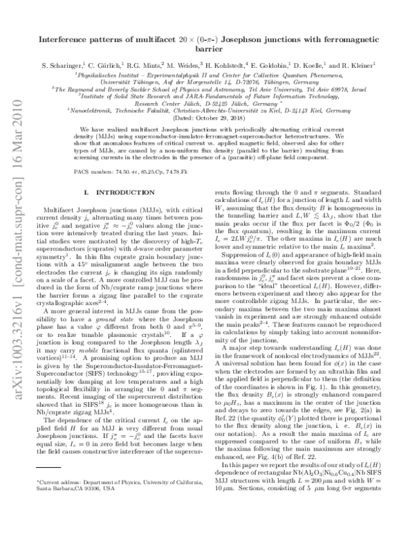 (PDF) Interference patterns of multifacet20×(0−π)Josephson junctions ...