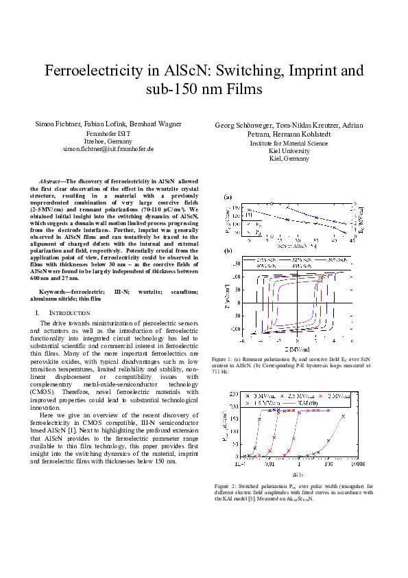 (PDF) Ferroelectricity in AlScN: Switching, Imprint and sub-150 nm Films
