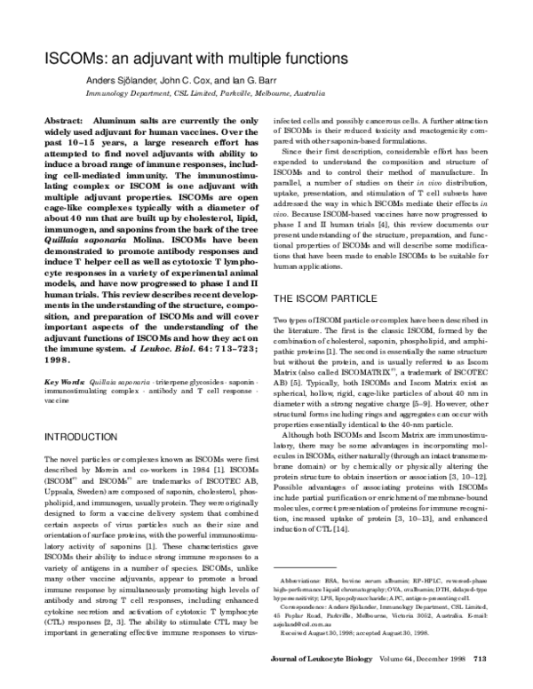 (PDF) ISCOMs: an adjuvant with multiple functions