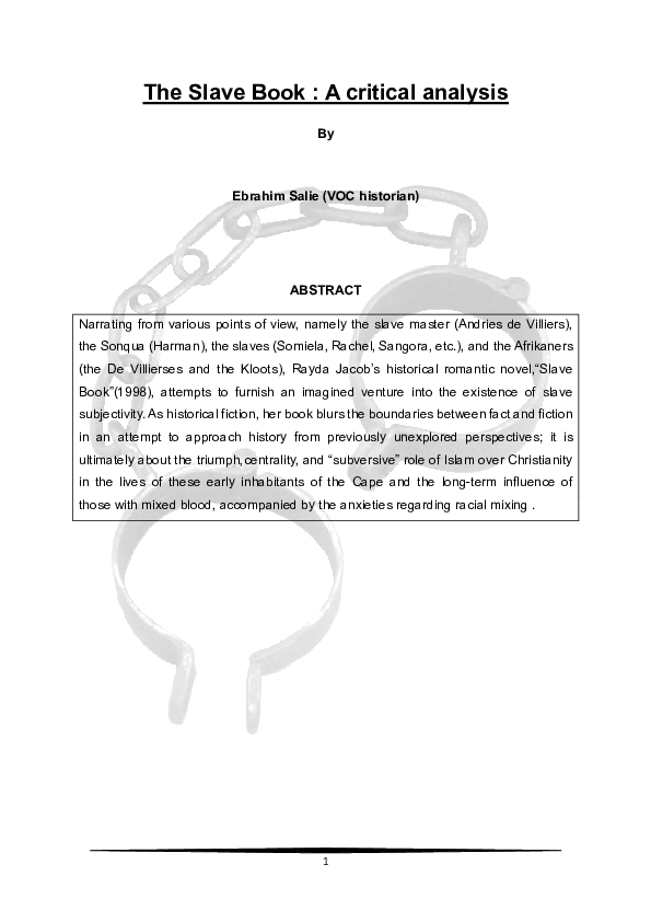 (PDF) The Slave Book : A critical analysis