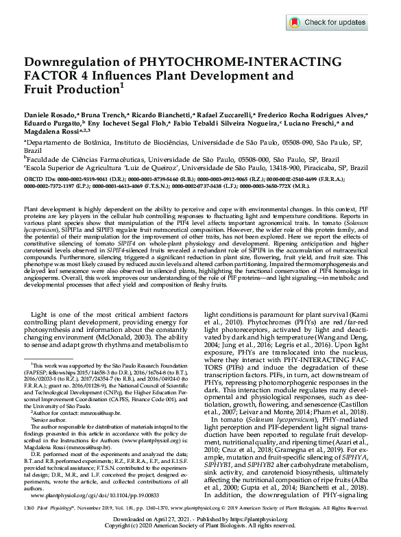 (PDF) Downregulation of PHYTOCHROME-INTERACTING FACTOR 4 Influences Plant Development and Fruit ...