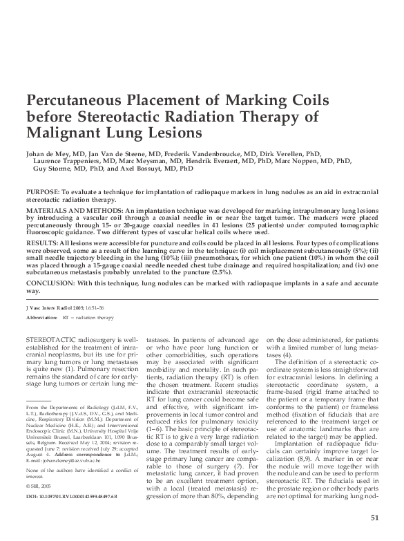 (PDF) Percutaneous Placement of Marking Coils before Stereotactic ...