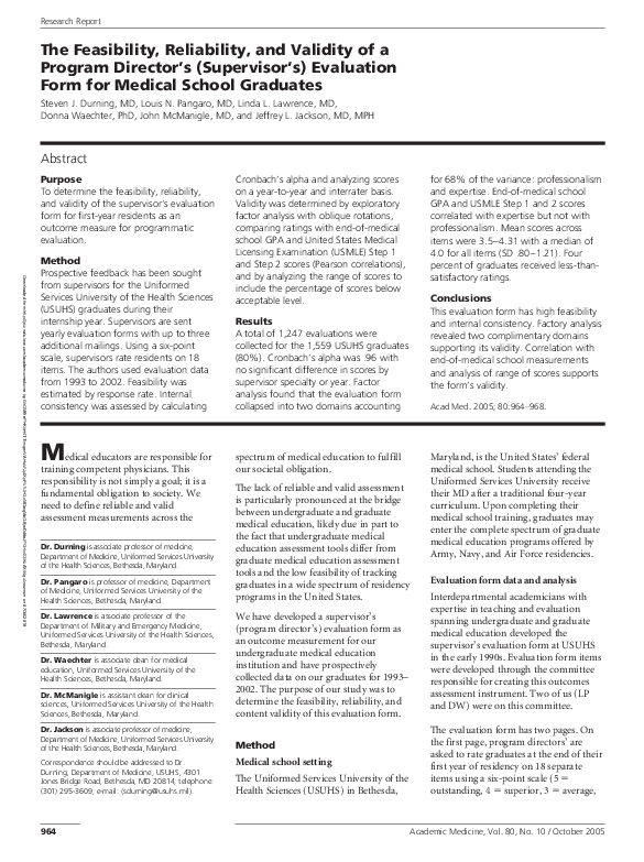 (PDF) The Feasibility, Reliability, and Validity of a Program Director???s (Supervisor???s ...