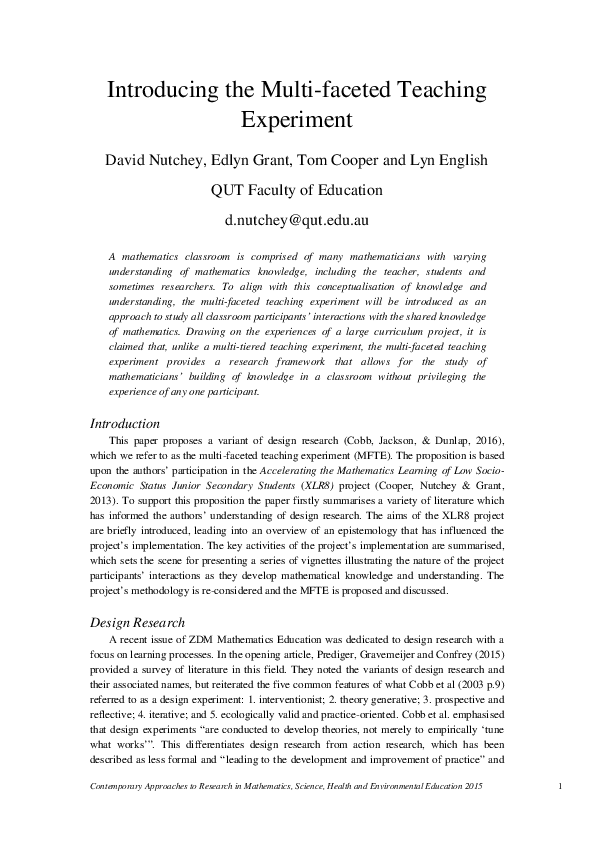 (PDF) Introducing the multi-faceted teaching experiment