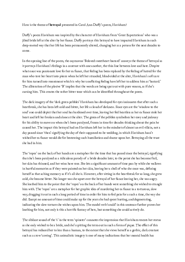 (PDF) Havisham Poem Carol Ann Duffy Analysis