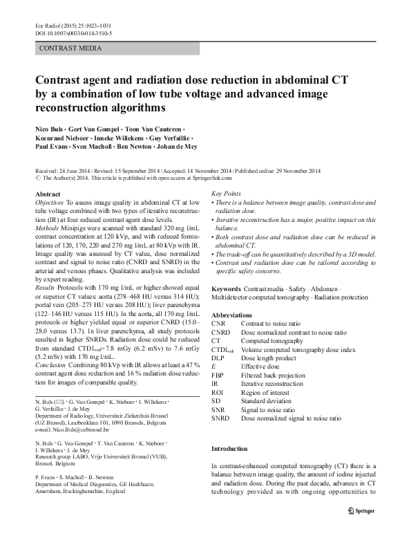 (PDF) Contrast agent and radiation dose reduction in abdominal CT by a ...