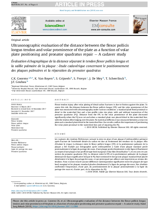 (PDF) Ultrasonographic evaluation of the distance between the flexor ...