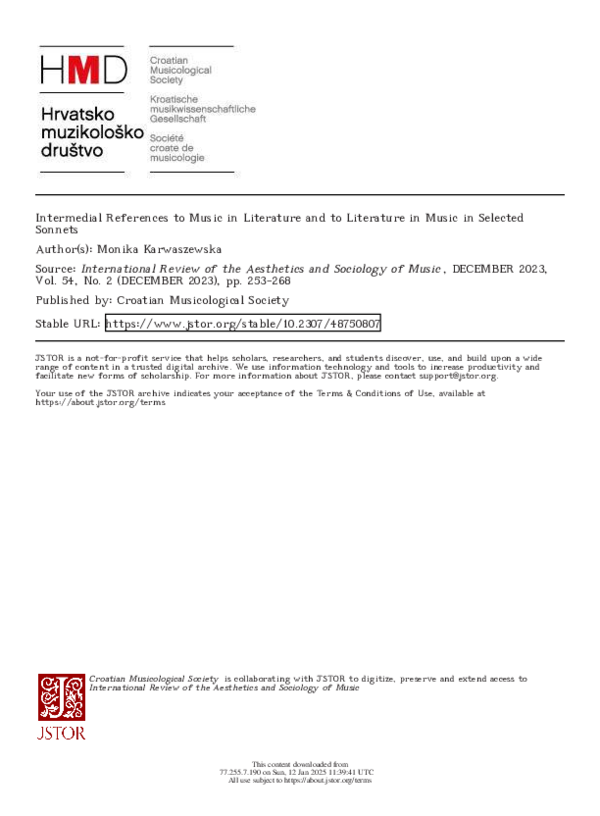 (PDF) Intermedial References to Music in Literature and to Literature ...