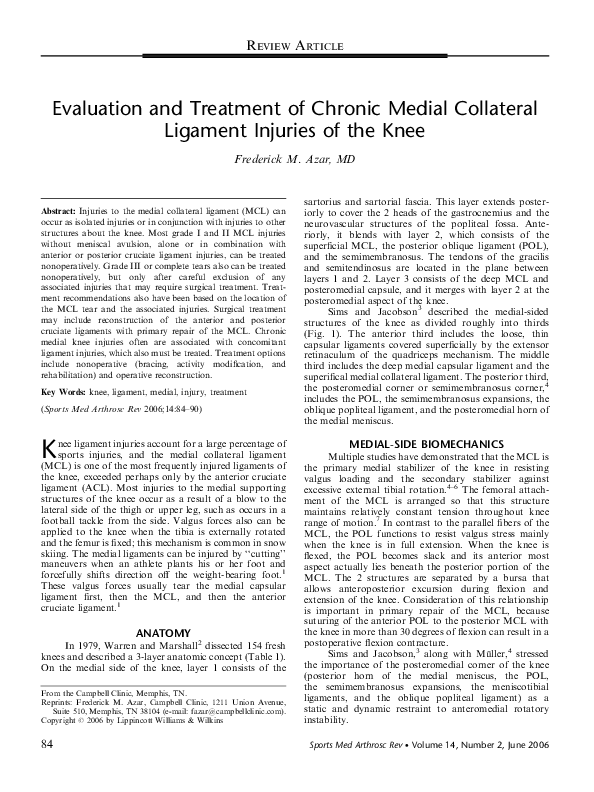 (PDF) Evaluation and Treatment of Chronic Medial Collateral Ligament ...