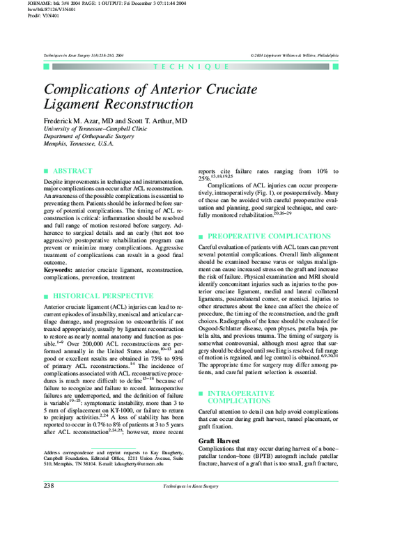 (PDF) Complications of Anterior Cruciate Ligament Reconstruction with Bone-Patellar Tendon-Bone ...